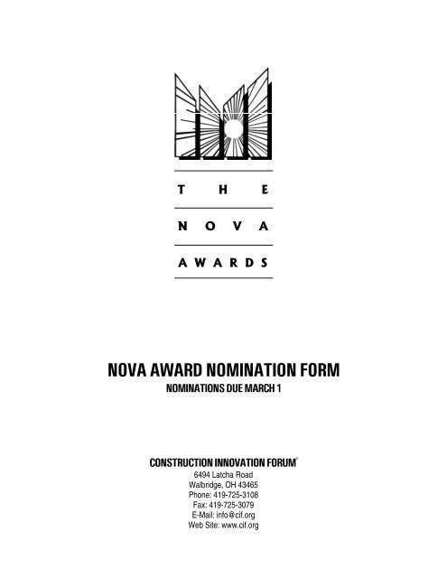 NOVA AWARD NOMINATION FORM - Construction Innovation Forum