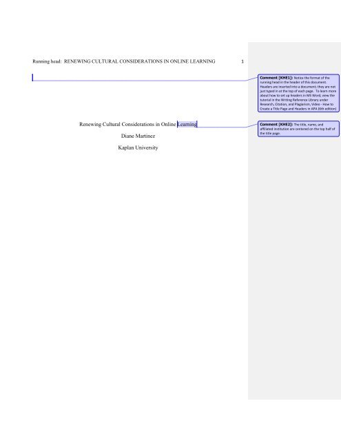 Sample APA Paper - Kaplan University | KU Campus