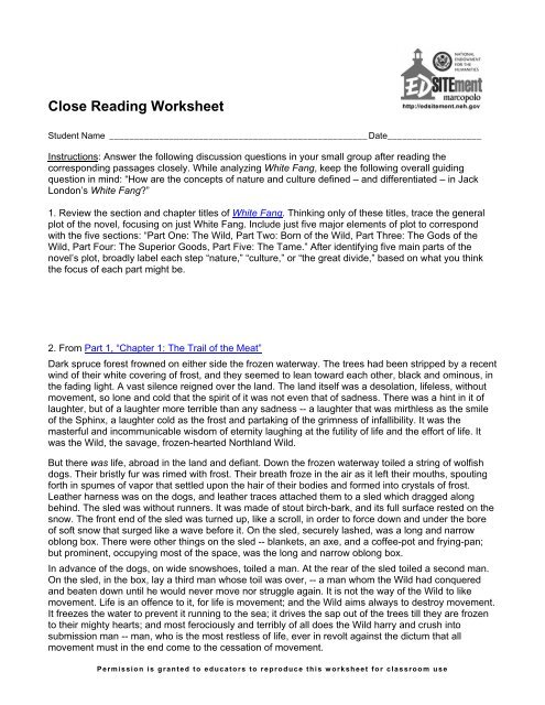 Close Reading Worksheet - EDSITEment