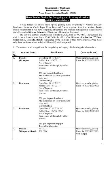 Short Tender Notice for Designing and Printing of various publicity ...