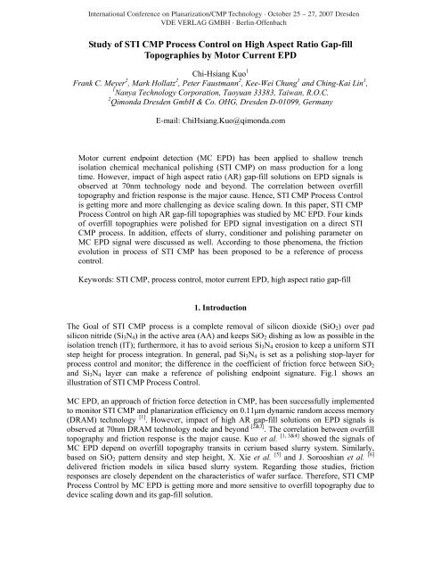 Study of STI CMP Process Control on High Aspect Ratio Gap-fill ...