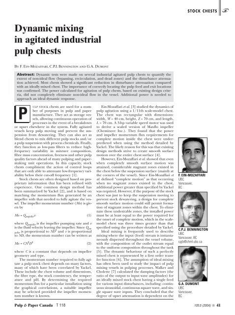 Dynamic mixing in agitated industrial pulp chests P - Pulp and Paper ...