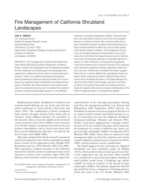 Fire Management of California Shrubland Landscapes