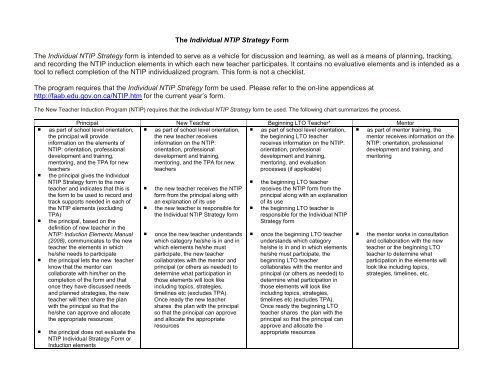 The Individual NTIP Strategy Form The Individual NTIP Strategy form ...