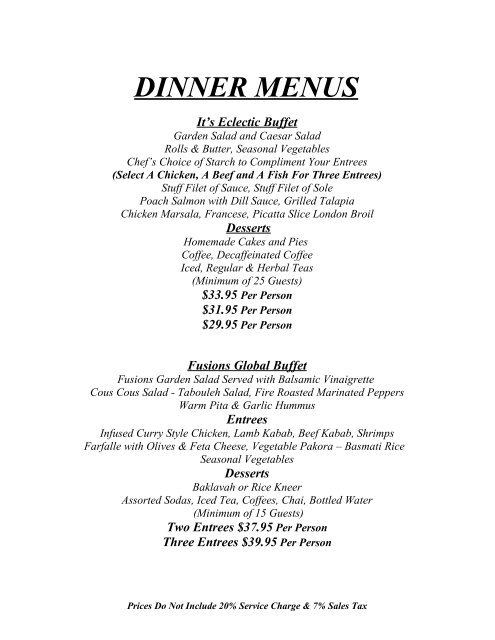 Buffet dinner menus - Radisson.com