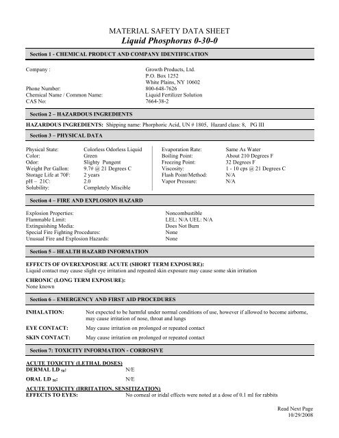 MSDS - Growth Products