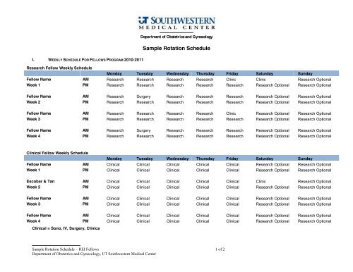 Sample Rotation Schedule - UT Southwestern Medical Center at ...