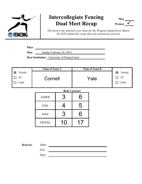 Intercollegiate Fencing Dual Meet Recap - Ivy League Sports