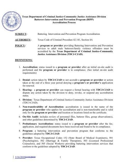Batterers Intervention and Prevention Program (BIPP) - Texas ...