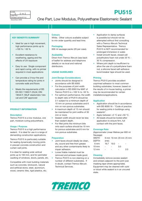 One Part, Low Modulus, Polyurethane Elastomeric Sealant