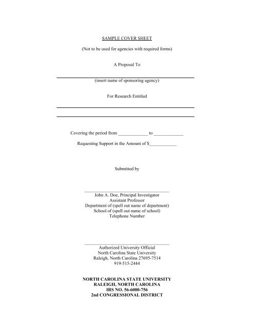 SAMPLE COVER SHEET - North Carolina State University College ...