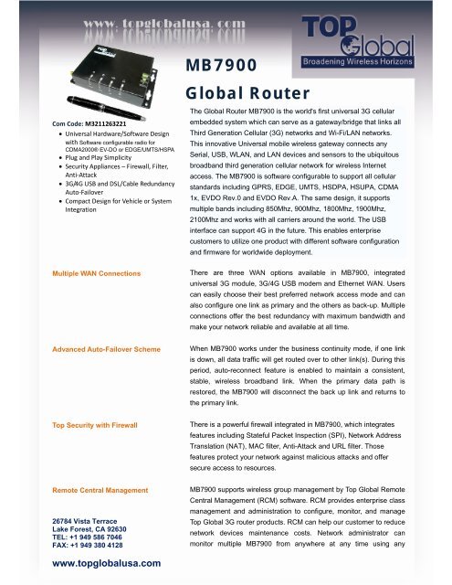 MB7900 Global Router - Top Global USA, Inc.