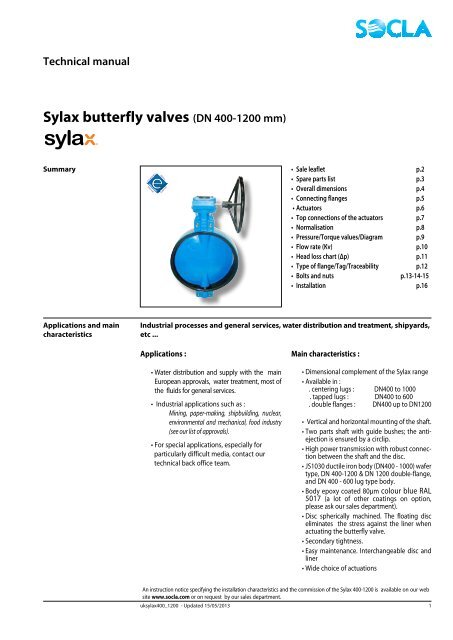 Sylax butterfly valves (DN 400-1200 mm) - SOCLA