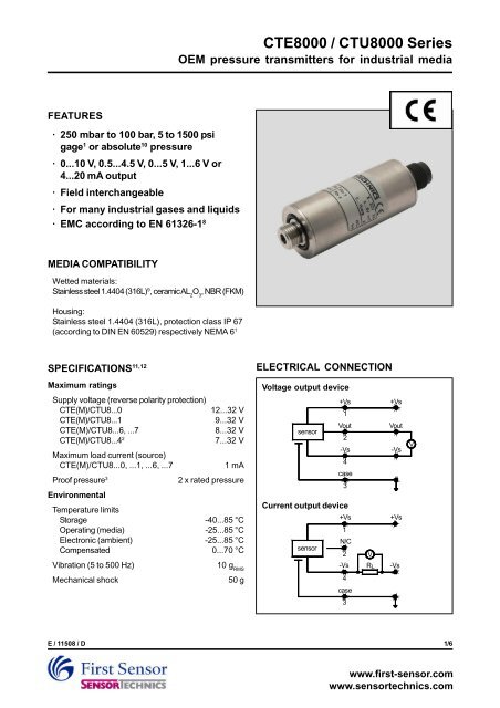 CTE / CTU8000 pressure transmitter - Sensortechnics