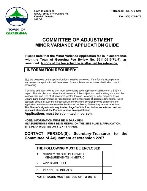 Minor Variance Application Guide & Form - Town of Georgina