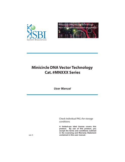 Minicircle DNA Vector Technology Cat. #MNXXX Series - System ...