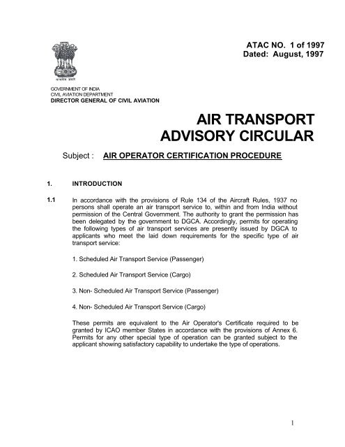 air transport advisory circular - Directorate General of Civil Aviation