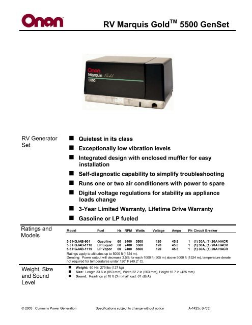 RV Marquis Gold - Electric Generators