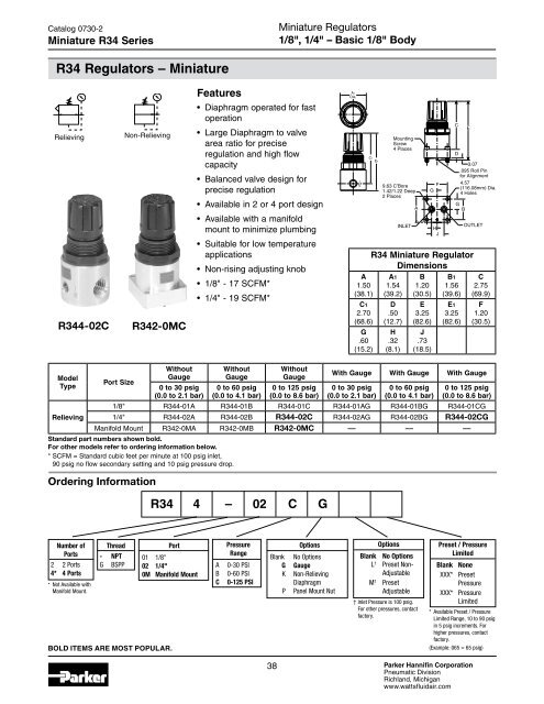 R342-01A Parker Pneumatic Regulator Datasheet - MRO Stop