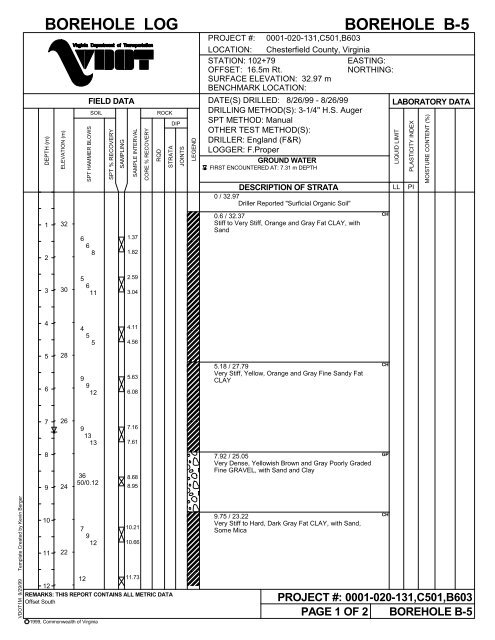 BOREHOLE B-5 BOREHOLE LOG