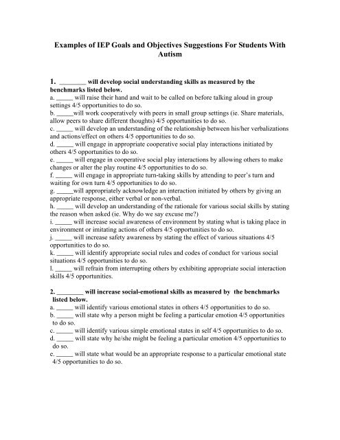 Iep Goals For Autism