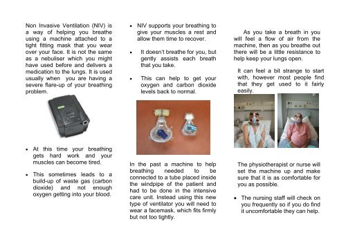 Non Invasive Ventilation (NIV) is a machine that is ... - Brit Thoracic