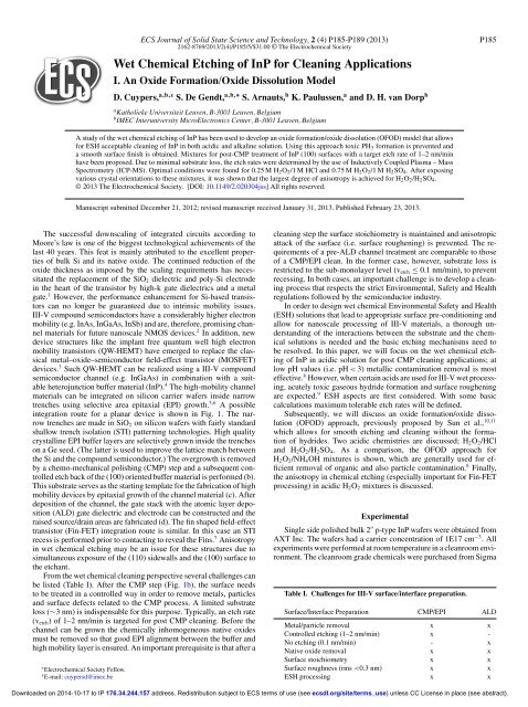 Wet Chemical Etching of InP for Cleaning Applications