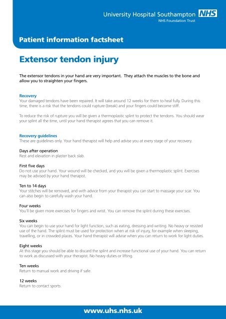 Extensor tendon injury - patient information