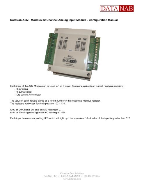 DataNab Ai32: Modbus 32 Channel Analog Input Module ...
