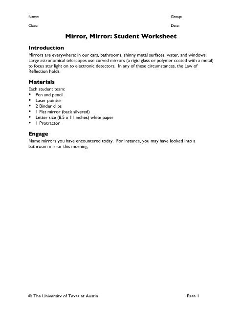 Mirror, Mirror: Student Worksheet