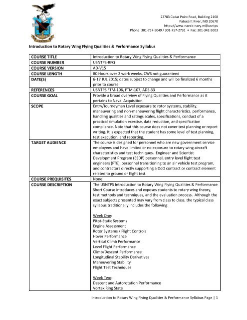 USNTPS Short Course Descriptions - NAVAIR