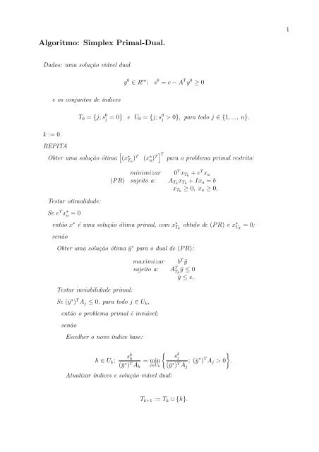 Algoritmo: Simplex Primal-Dual. - Ucg