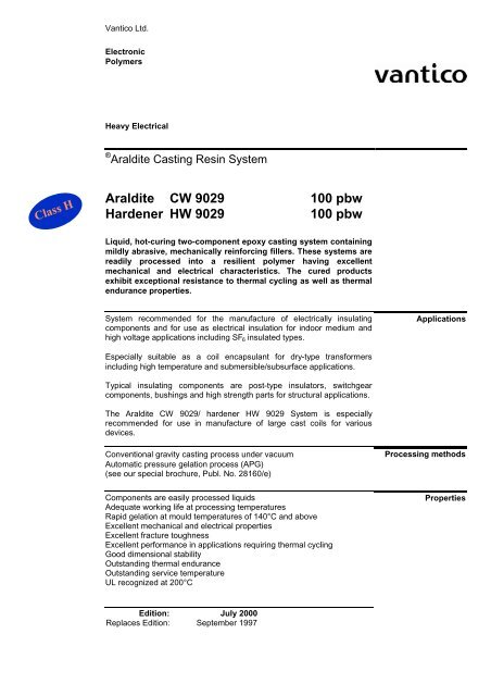 Araldite CW 9029 100 pbw Hardener HW 9029 100 pbw - Lindberg ...