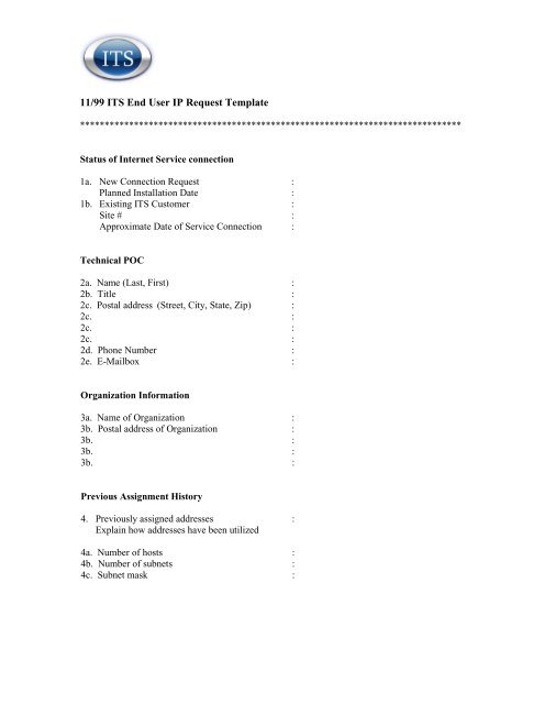 IP Address Request Template