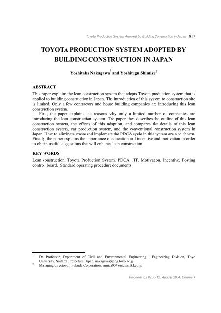 toyota production system adopted by building construction in japan