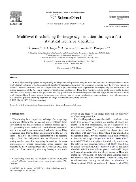 Multilevel thresholding for image segmentation through a fast ...