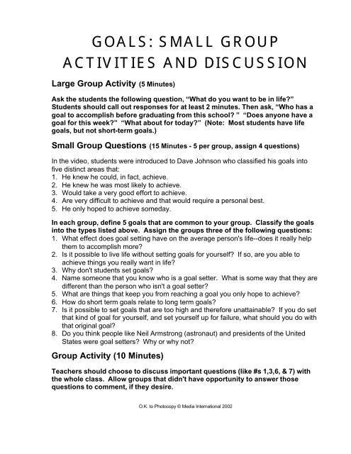 goals: small group activities and discussion - Mediainternational.com