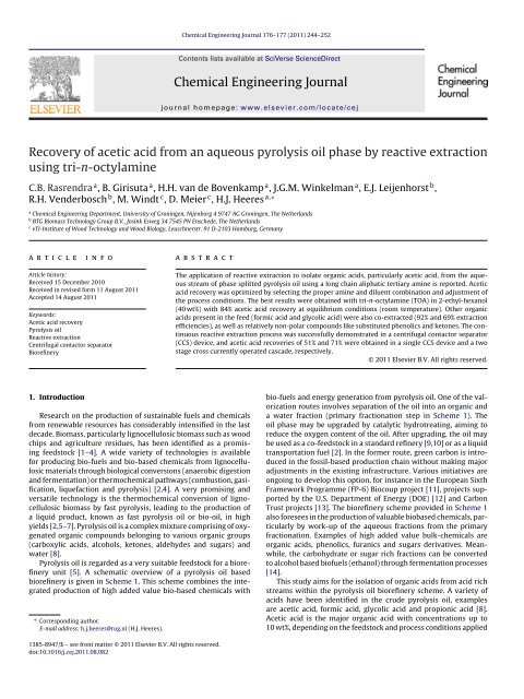 Recovery of acetic acid from an aqueous pyrolysis oil phase by ... - ITM