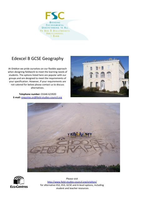 GCSE Edexcel B Geography fieldwork - Field Studies Council