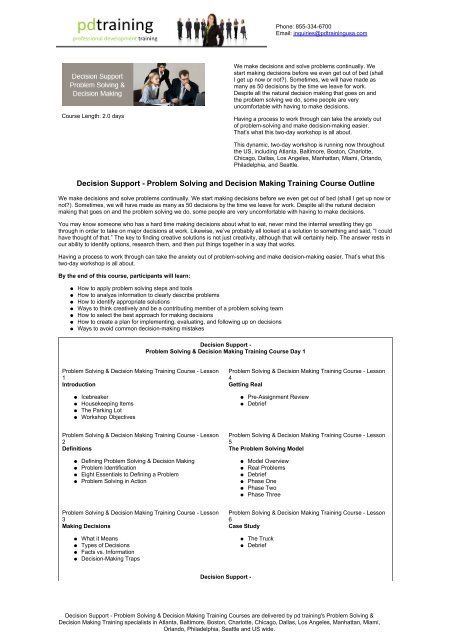 Problem Solving and Decision Making Training Course Outline