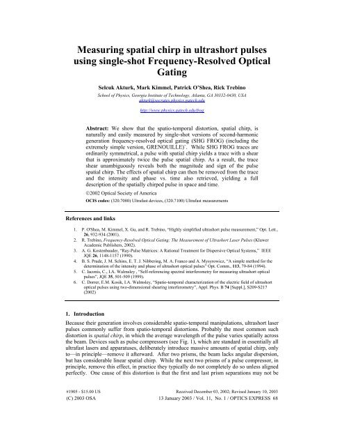 Measuring Spatial Chirp In Ultrashort Pulses Using Single Shot