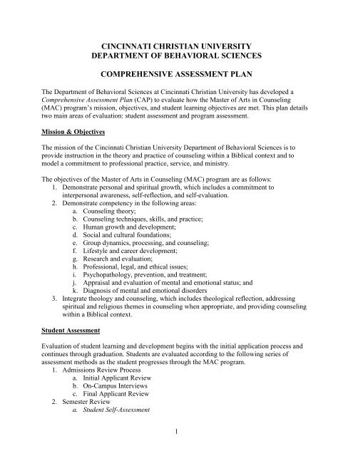Comprehensive Assessment Plan - Cincinnati Christian University