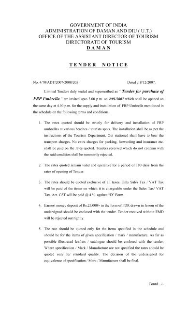 GOVERNMENT OF INDIA ADMINISTRATION OF DAMAN AND DIU ...