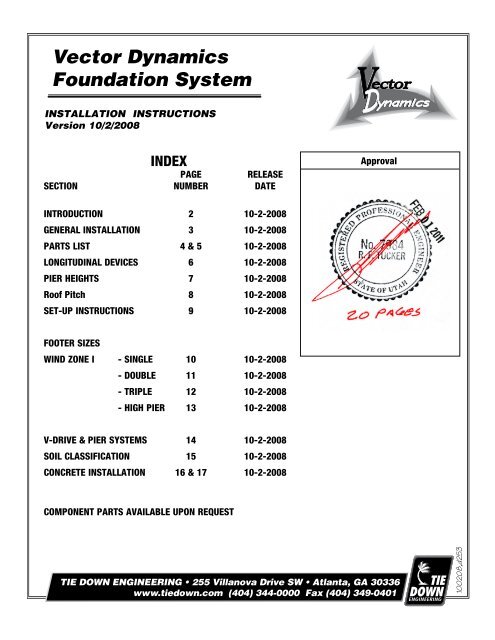 Vector Foundation System with Engineers Seal - Tie Down ...