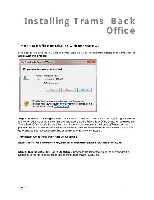 Quick Steps for Installing Trams Back Office