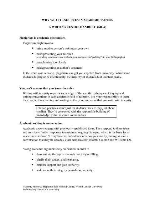 why we cite sources in academic papers - Wilfrid Laurier University