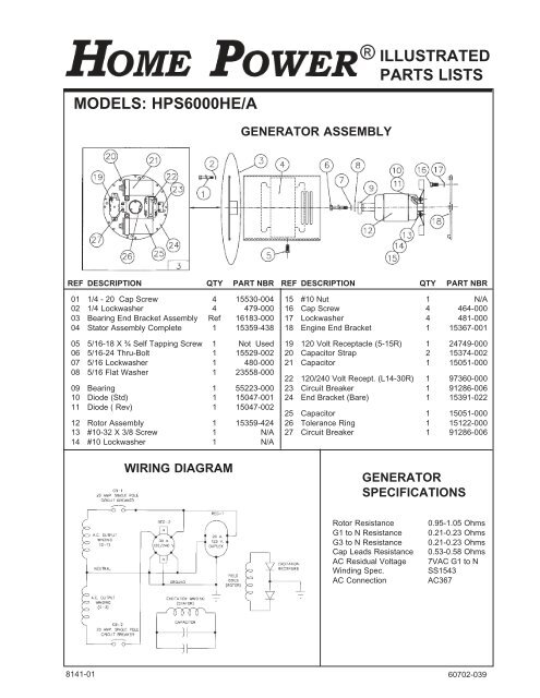 60702-039 Parts List HPS6000HE/A ... - Winco Generators