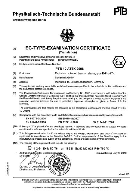EC-Type-Examination-Certificate PTB 10 ATEX 2006 | Ex-protected ...