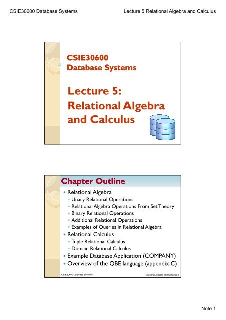 Lecture 5: Relational Algebra and Calculus