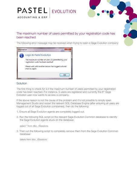 The maximum number of users permitted by your ... - Sage Pastel